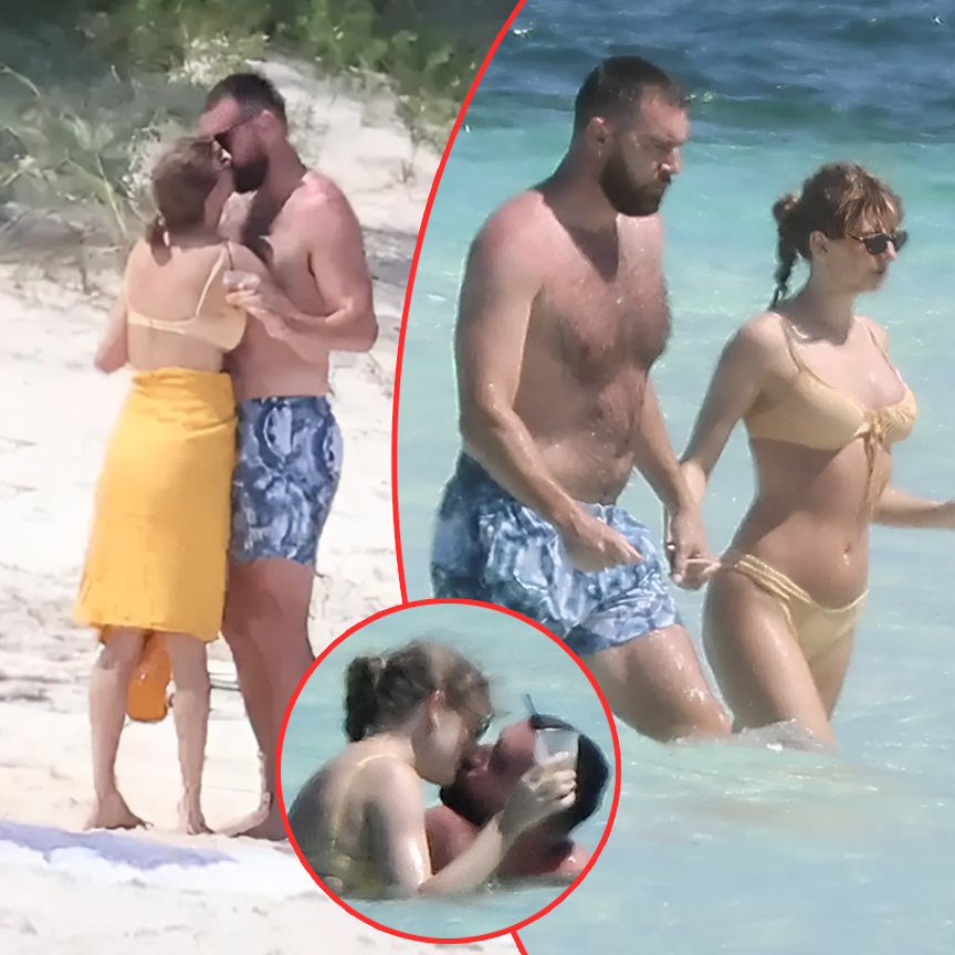 Taylor Swift and Travis Kelce shared a passionate kiss on the beach during their vacation in the ...