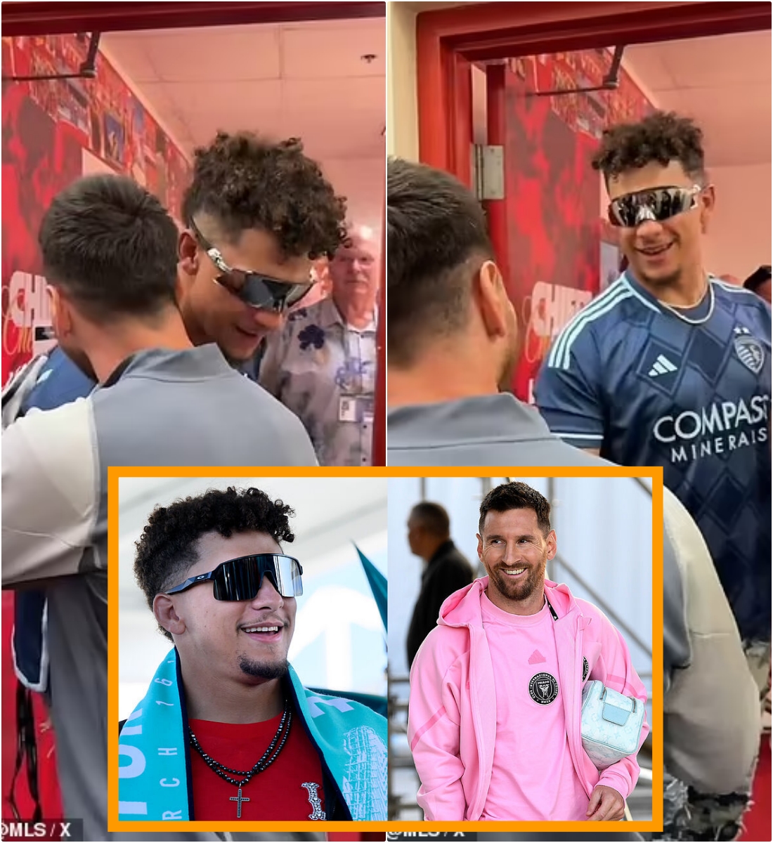 Patrick Mahomes embraces Lionel Messi as the Super Bowl winner, his ...