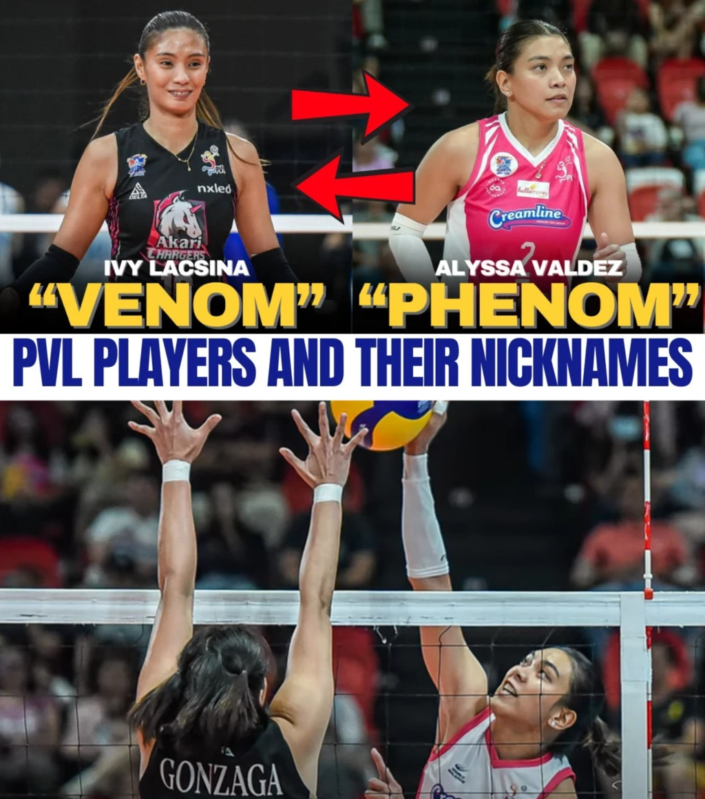 Iconic Nicknames of PVL stars: Alyssa Valdez "PHENOM" Ivy Lacsina "VENOM" Jema Galanza "QUEEN ...